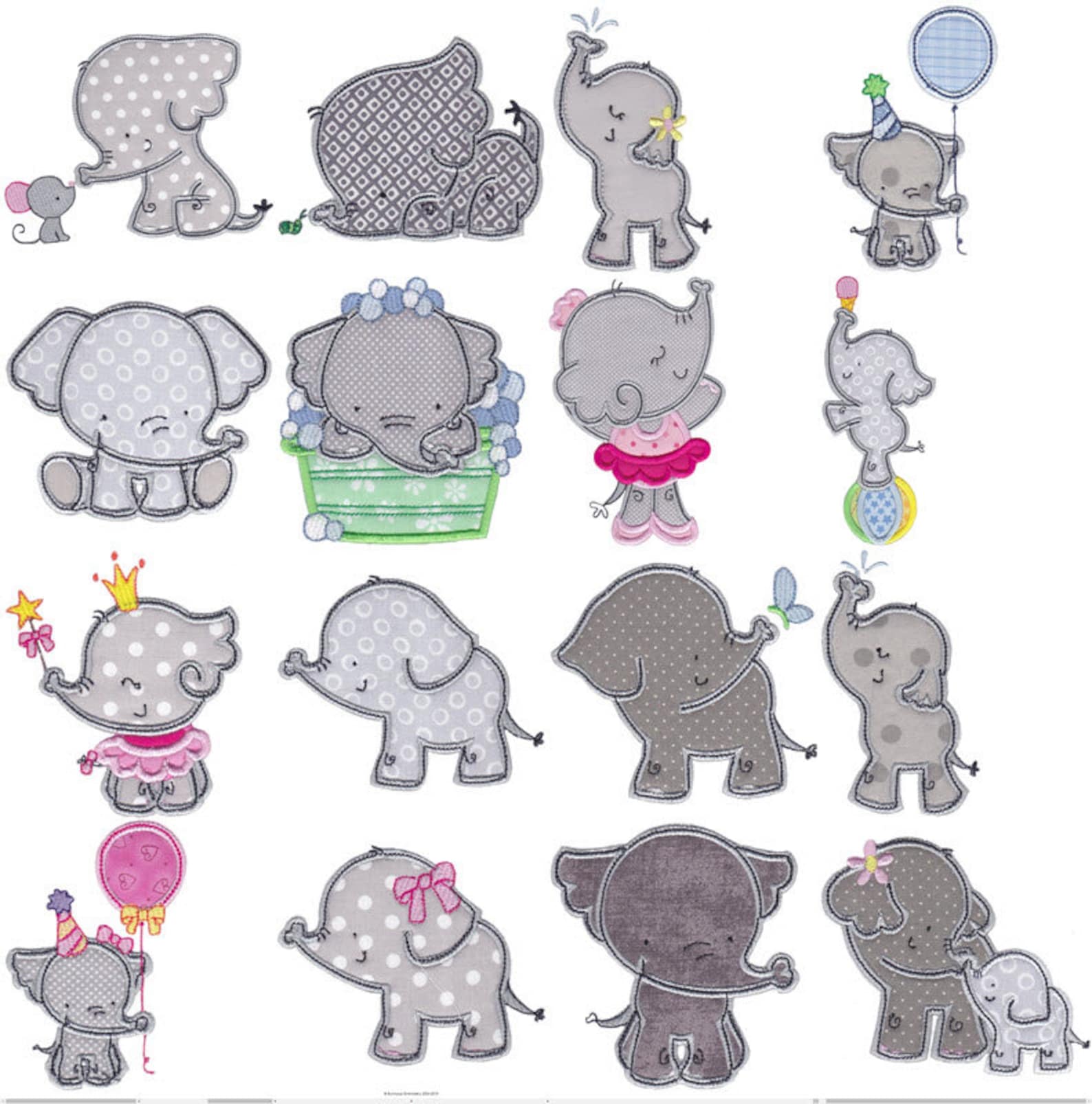 Elephants Applique 16 Different Applique Embroidery Designs - Etsy