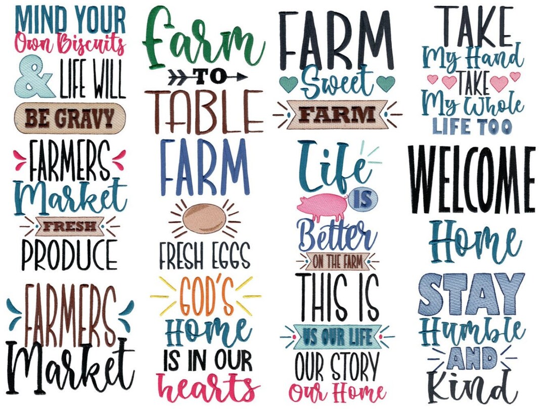Farmhouse Sayings - 12 Machine Embroidery Designs - Multiple Sizes ...