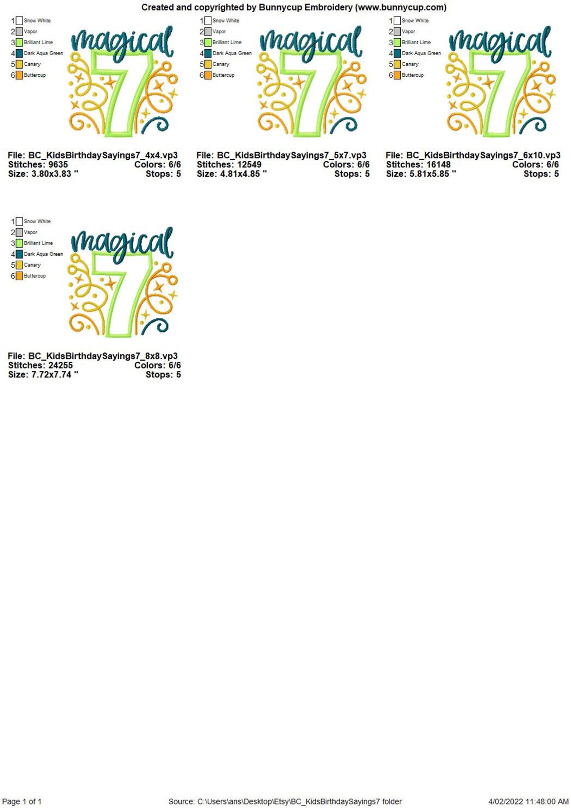 Magical Seven Machine Embroidery Design 4x4 5x7 6x10 8x8 | Etsy