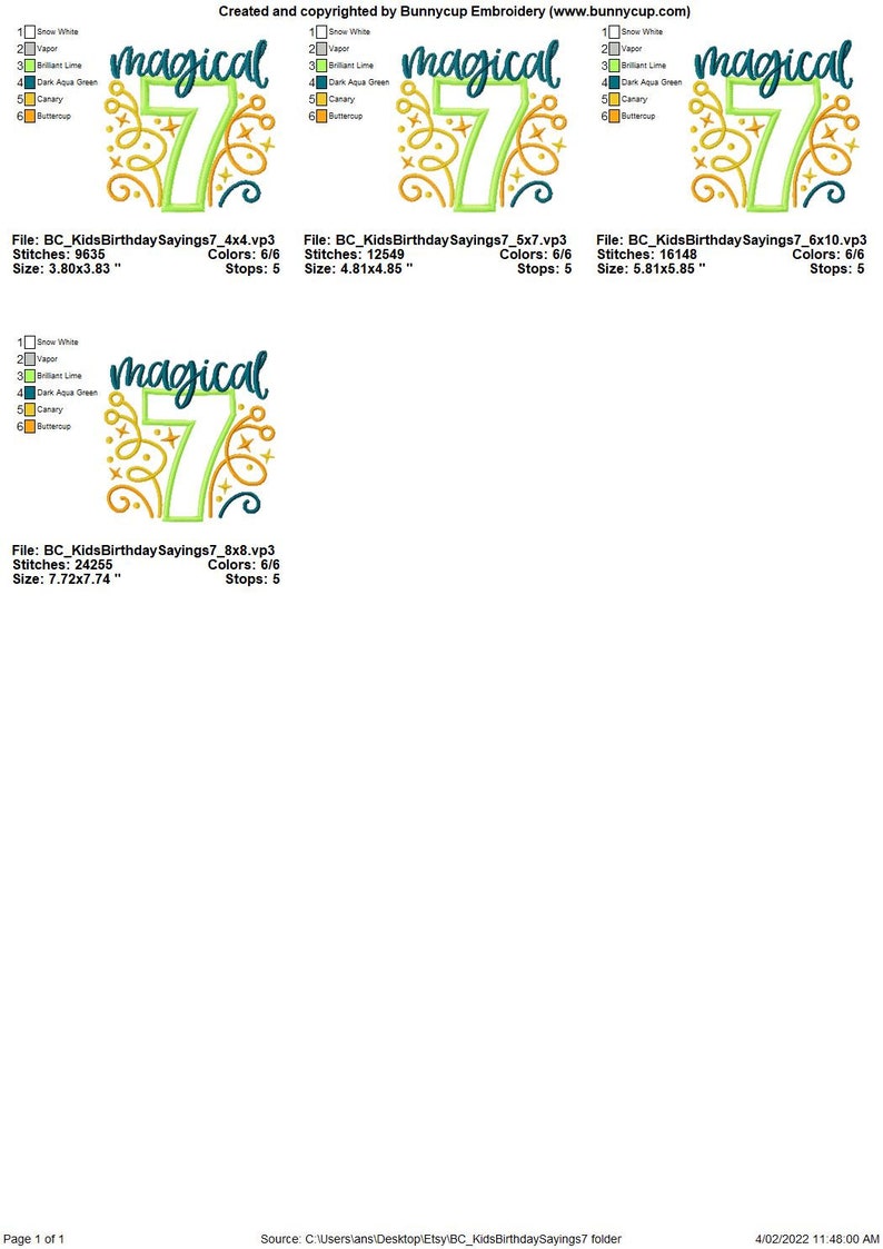 Magical Seven Machine Embroidery Design 4x4 5x7 6x10 8x8 - Etsy