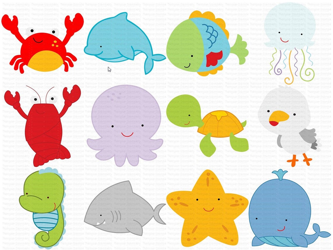 Sea Creatures Bundle Clipart and SVG 12 SVG Clipart Cut | Etsy