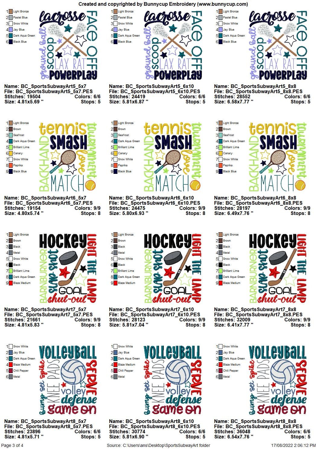 Sport Subway Art 13 Machine Embroidery Designs 5x7 6x10 - Etsy