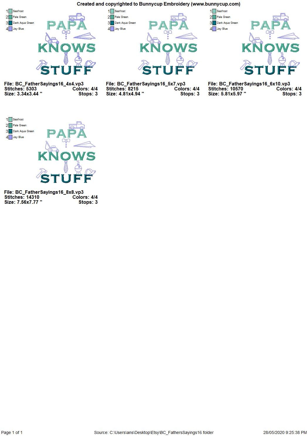 Papa Knows Stuff - Machine Embroidery Design - 4x4 5x7 6x10 8x8 Sizes ...