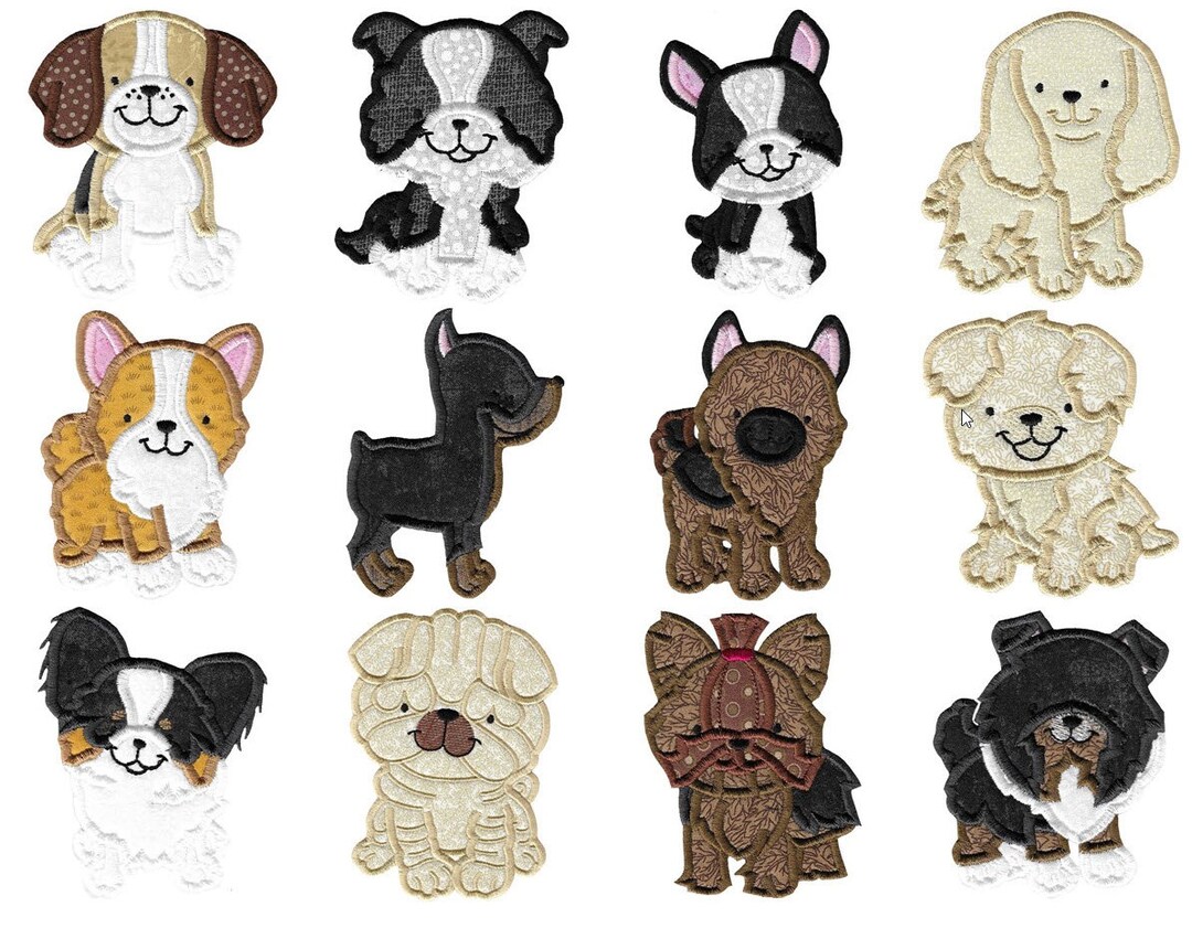 Applique Dogs Too - 12 Machine Embroidery Designs - 4x4 5x7 6x10 8x8 ...
