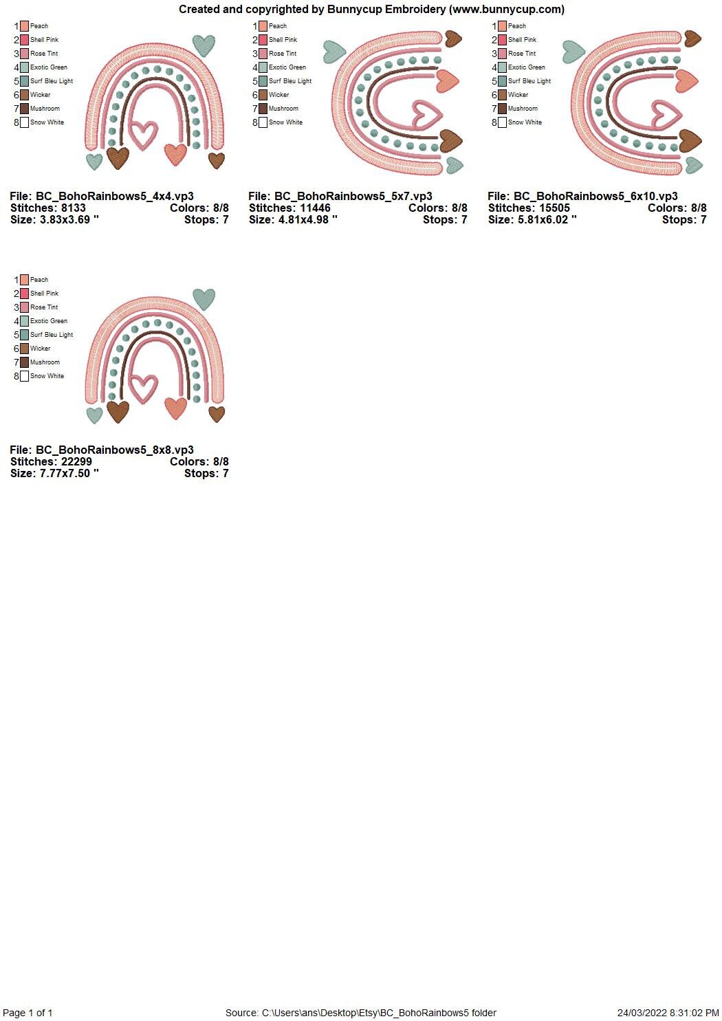 Boho Rainbow Embroidery Design D5 4x4 5x7 6x10 8x8 Sizes | Etsy