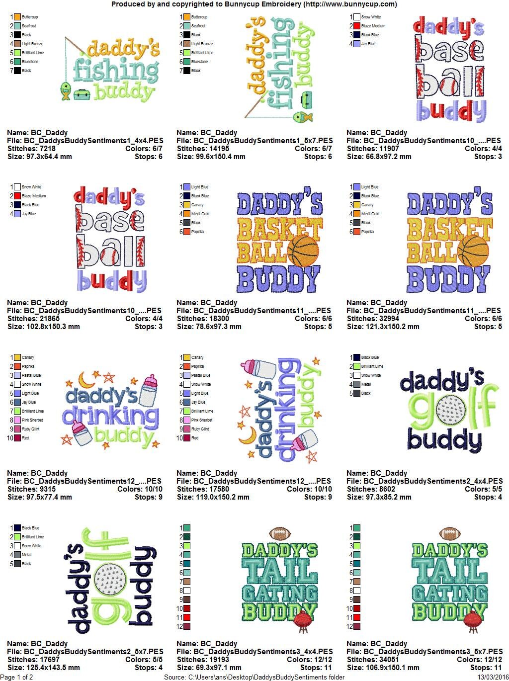 Daddy's Buddy Sentiments 12 Machine Embroidery Designs 4x4 and 5x7 - Etsy
