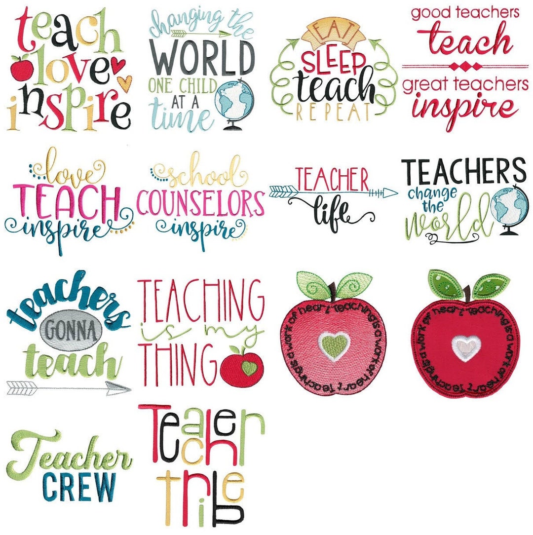 Teacher Sayings - 14 Machine Embroidery Designs - 4x4 5x7 and Most 6x10 ...