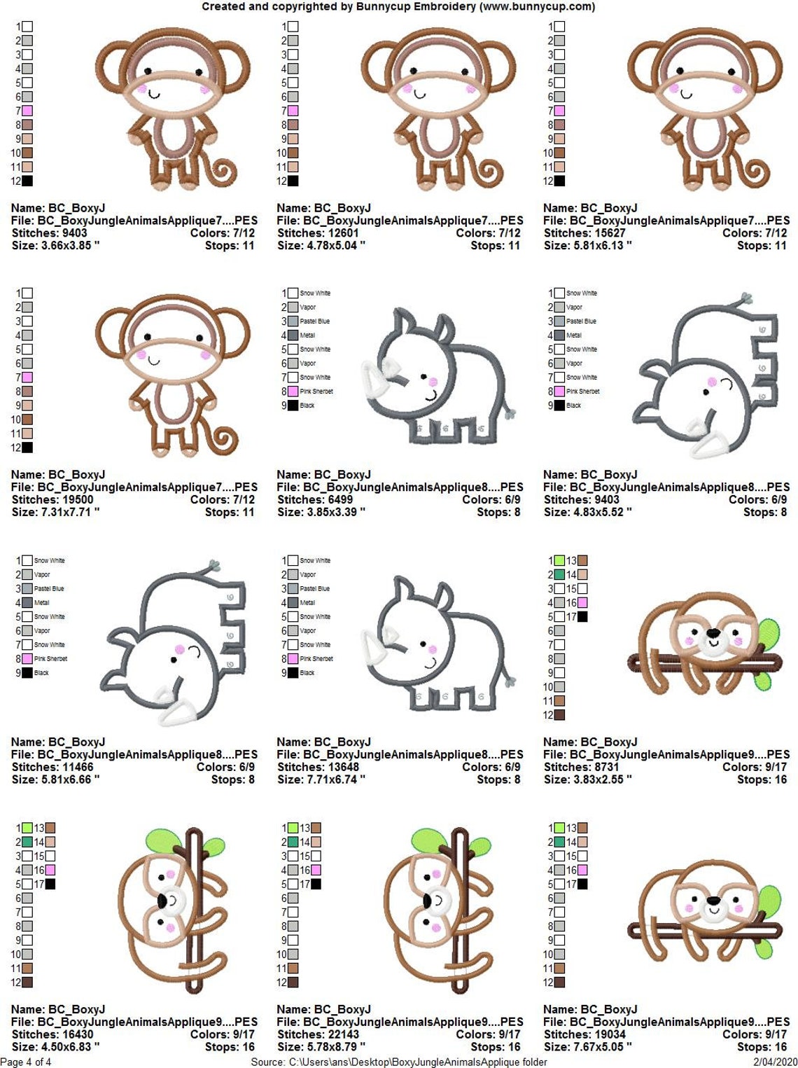 Boxy Jungle Animals Applique - 12 Machine Embroidery Designs - 4x4 5x7 ...