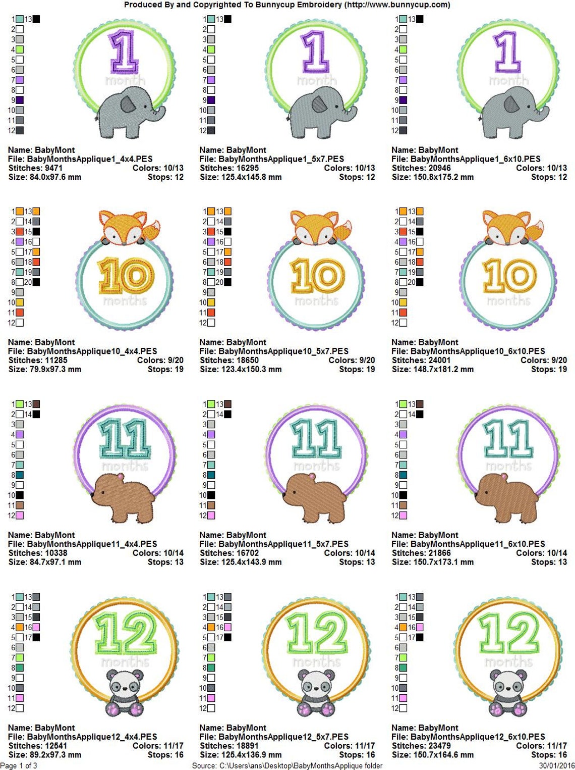 Baby Months Applique 12 Different Applique Machine - Etsy