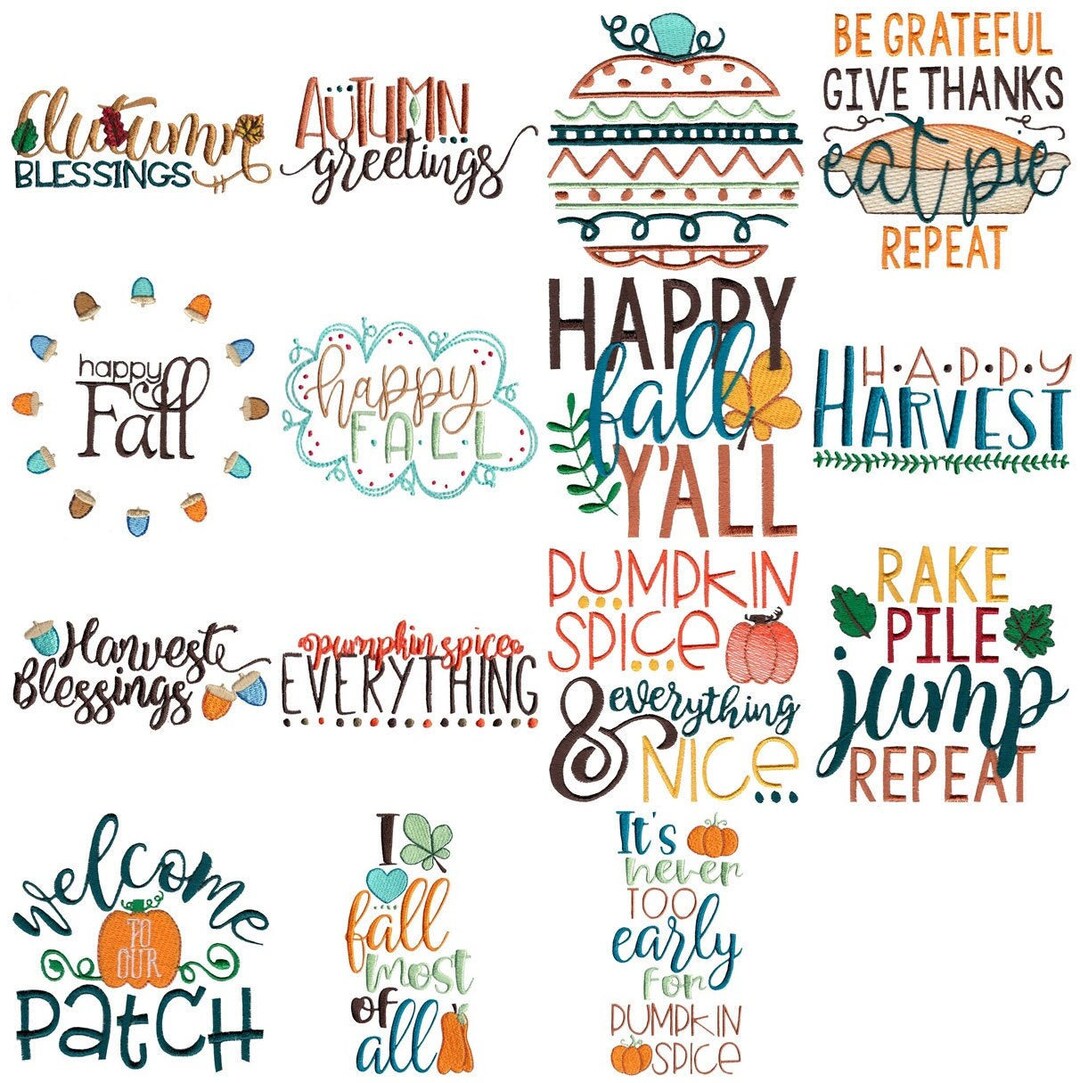 Fall Sayings - 15 Machine Embroidery Designs - Multiple Sizes - Autumn ...
