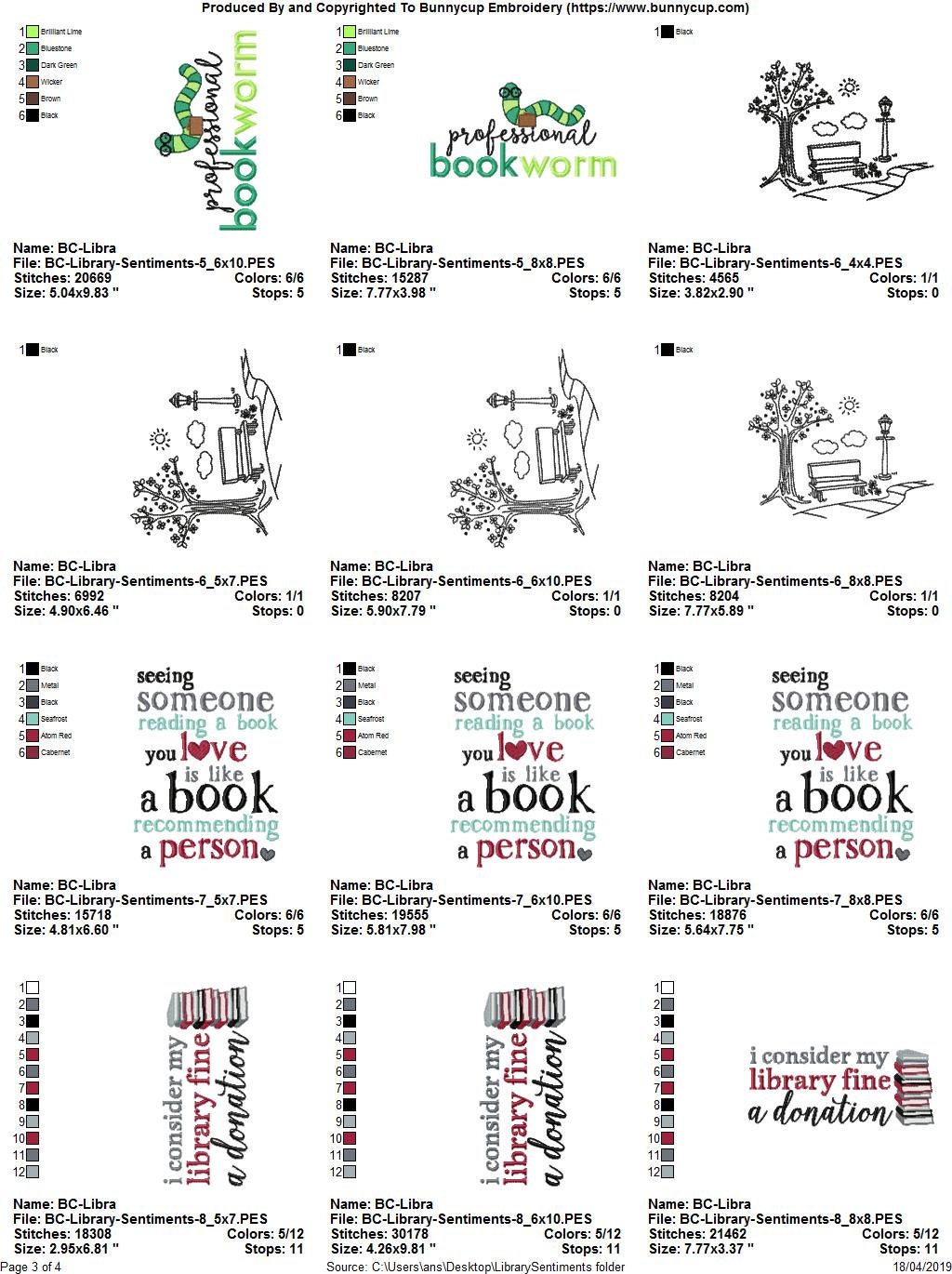 Library Sentiments - 12 Machine Embroidery Designs - Multiple Sizes ...