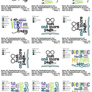 Reading Sayings - 12 Machine Embroidery Designs - Multiple Sizes ...