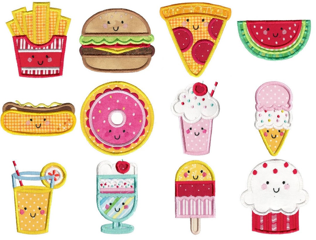 Favorite Foods Applique - 12 Machine Embroidery Designs - 4x4 5x7 6x10 ...