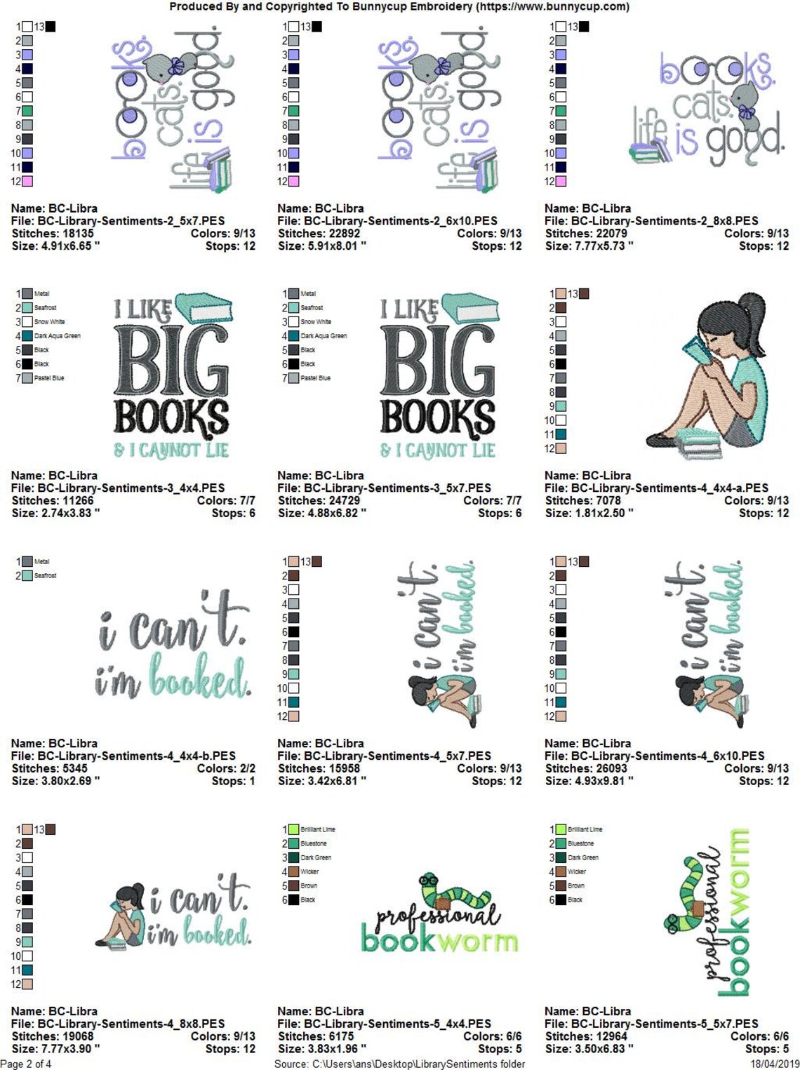 Library Sentiments - 12 Machine Embroidery Designs - Multiple Sizes ...