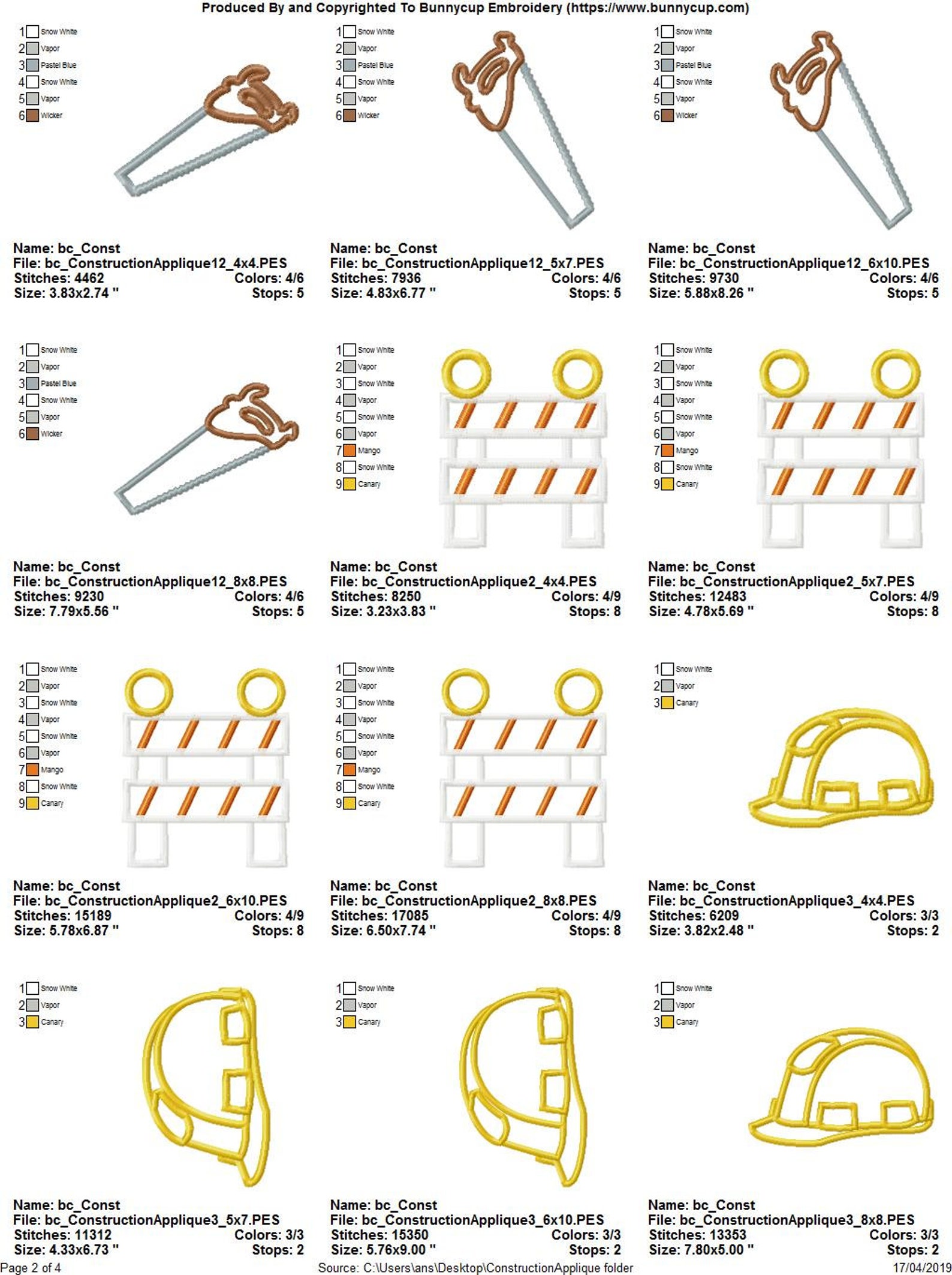 Construction Applique - 12 Machine Embroidery Designs - 4x4 5x7 6x10 ...