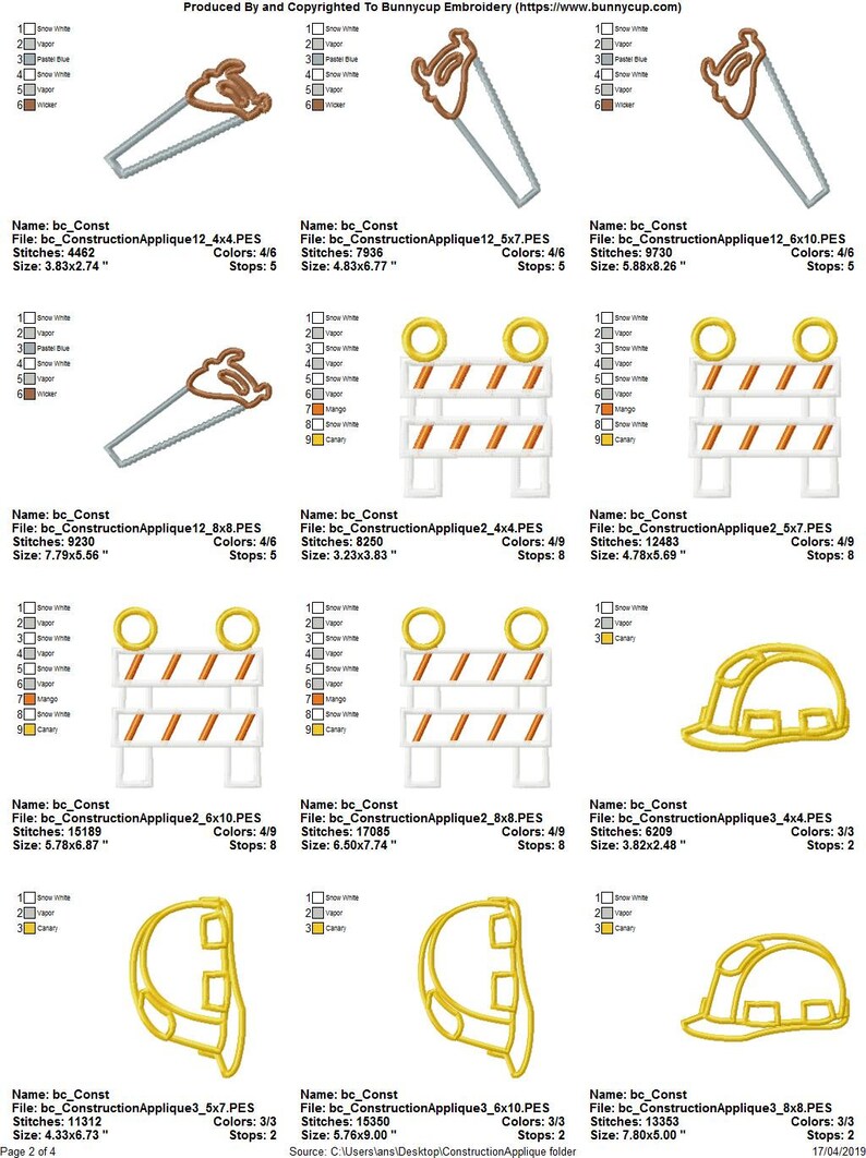 Construction Applique - 12 Machine Embroidery Designs - 4x4 5x7 6x10 ...