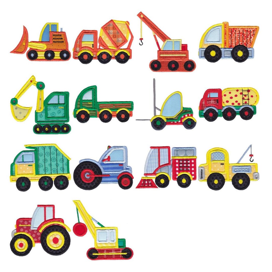 Working Vehicles Applique - 14 Applique Machine Embroidery Designs ...