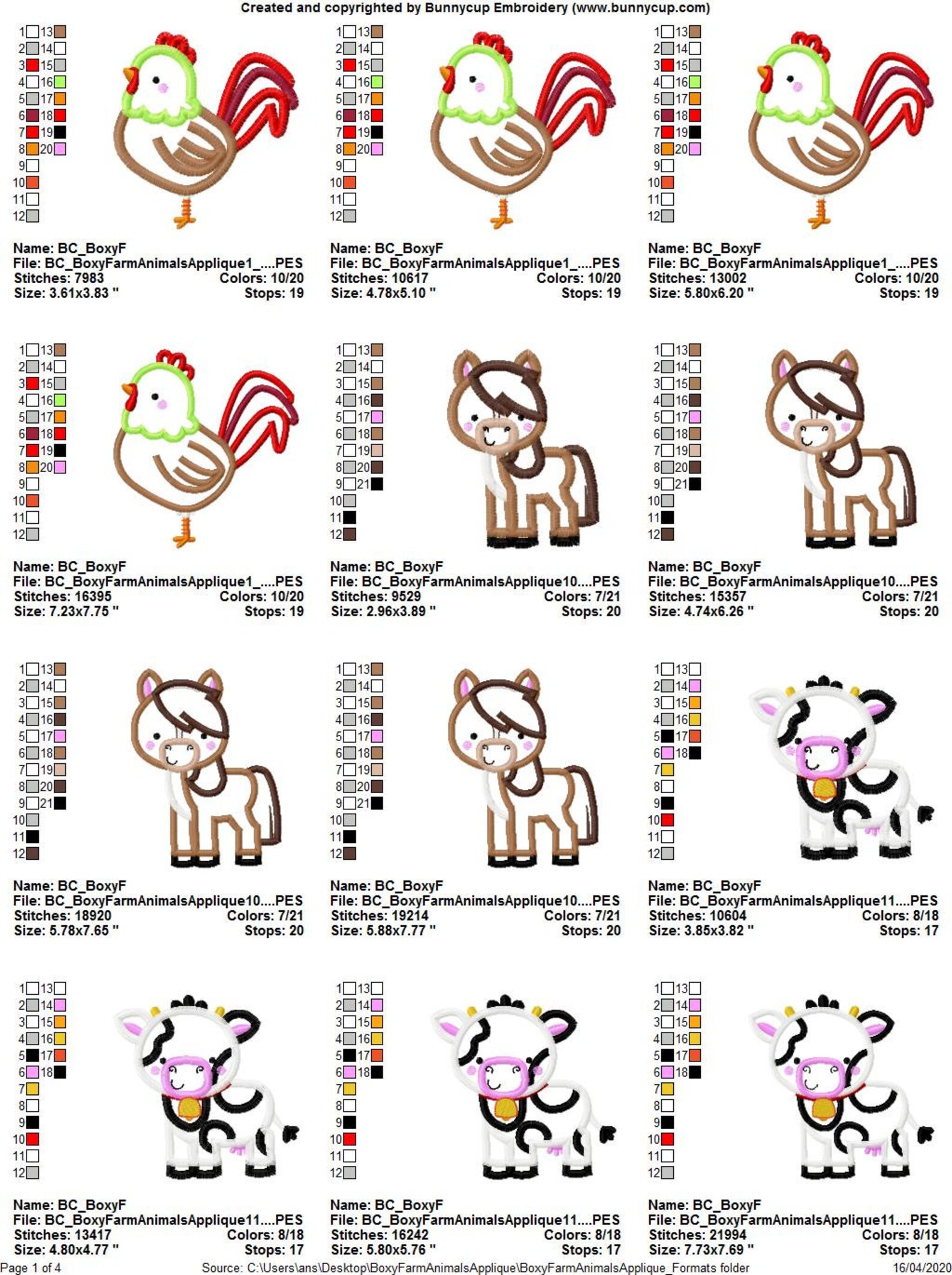 Boxy Farm Animals Applique 12 Machine Embroidery Designs | Etsy