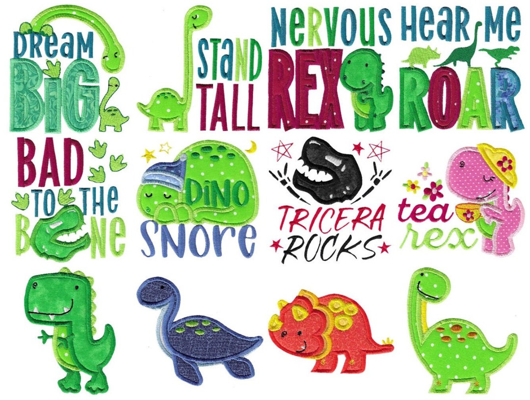 Dinosaurs - 12 Applique Embroidery Designs - Multiple Sizes Included ...