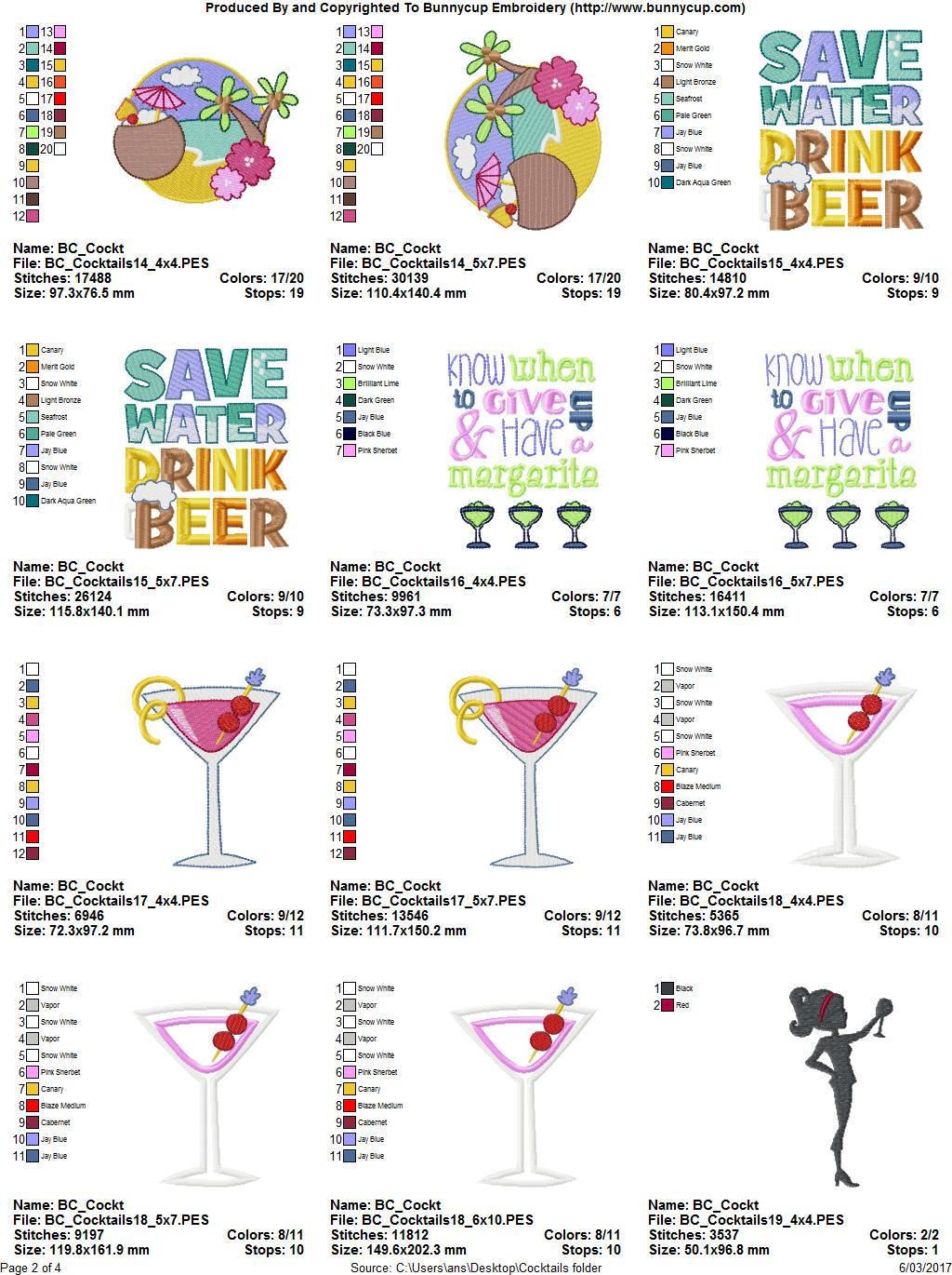 Cocktails - 20 Machine Embroidery Designs - Multiple Sizes Included ...