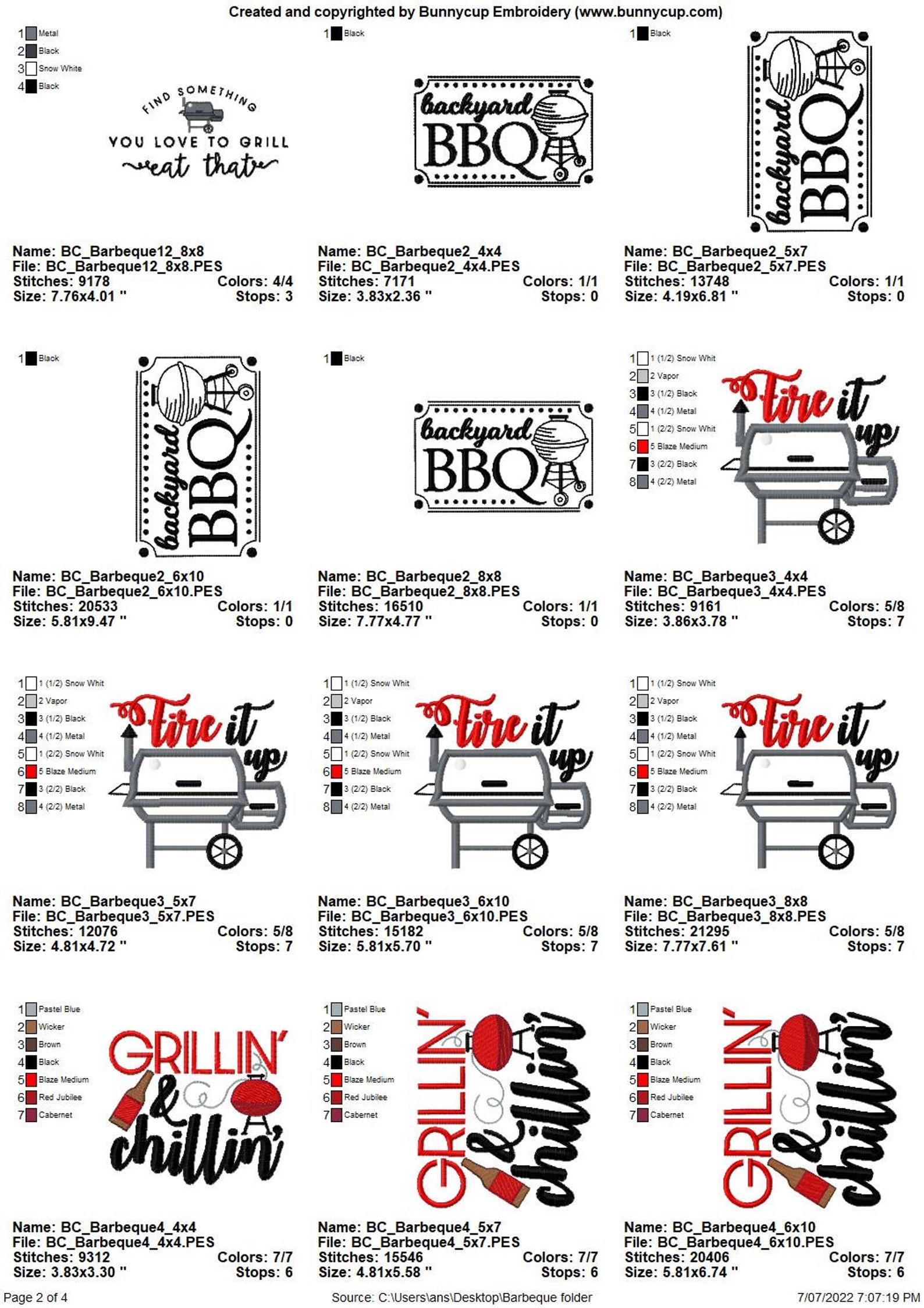 Barbeque - 12 Machine Embroidery Designs - Multiple Sizes Included ...