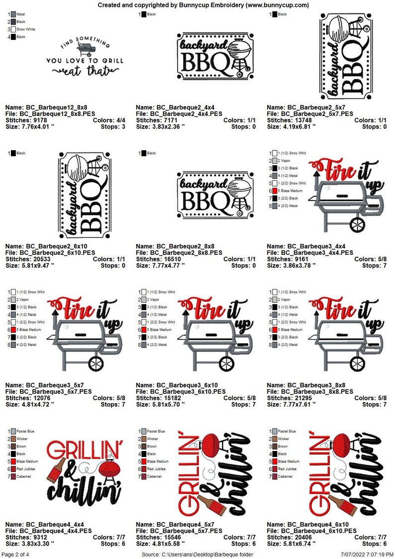 Barbeque - 12 Machine Embroidery Designs - Multiple Sizes Included ...