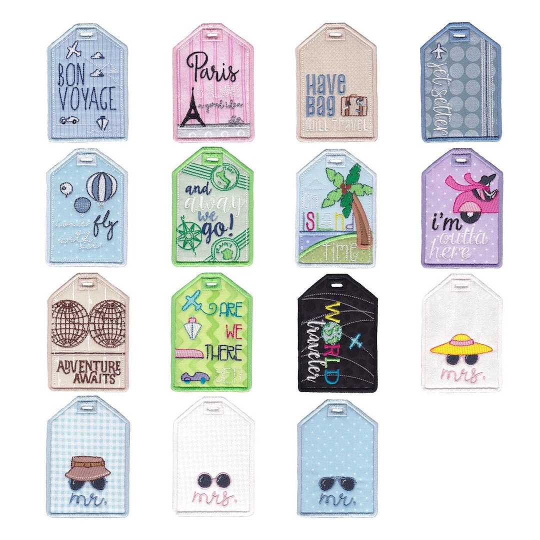 Luggage Tags Applique - 15 Applique Machine Embroidery Designs - 4x4 ...