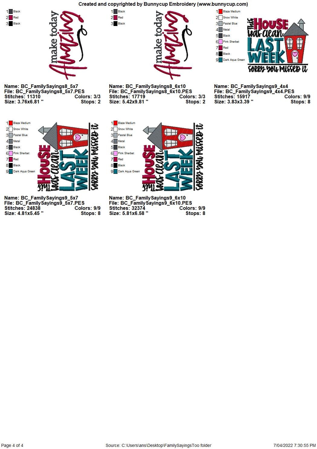Family Sayings Too - 12 Machine Embroidery Designs - Muiltiple Sizes ...