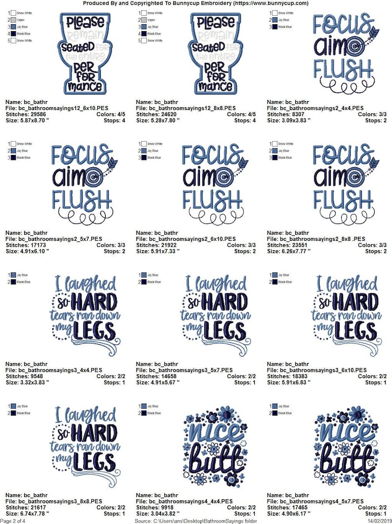 Bathroom Sayings - 12 Machine Embroidery Designs - Multiple Sizes ...