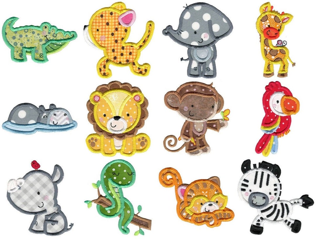 Jungle Animals Applique - 12 Machine Embroidery Designs - 4x4 5x7 6x10 ...