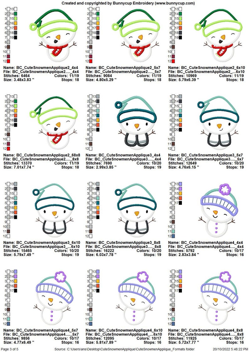 Cute Snowmen Applique - 14 Machine Embroidery Designs - 4x4 5x7 6x10 ...