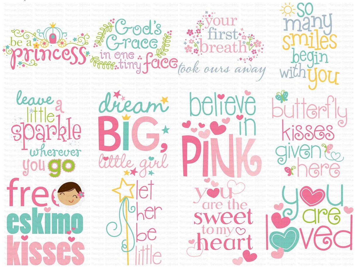 Baby Girl Sentiments Too SVG Bundle Clipart and SVG - 12 SVG, Clipart ...