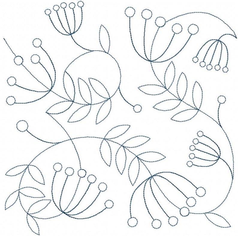 Folk Art Flowers Quilt Block - Digital Pantograph for Long Arm Quilting Machines - E2E Quilt ...