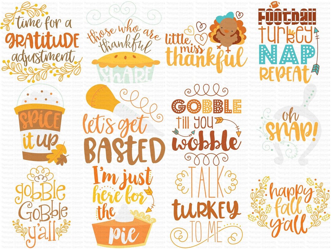 Thanksgiving Sentiments Three SVG Bundle - 12 SVG, Clipart, Cut and ...