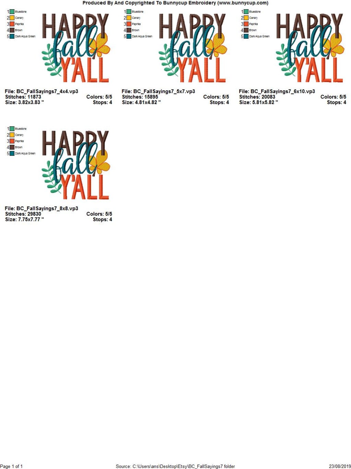 Fall Sayings Design 7 Filled Stitch Machine Embroidery - Etsy