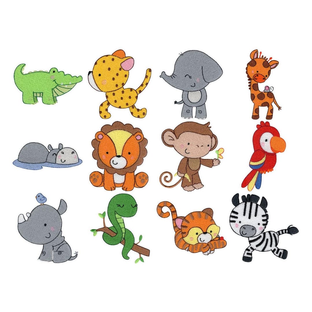 Jungle Animals - 12 Machine Embroidery Designs - 3x3 4x4 5x5 Inch Sizes ...