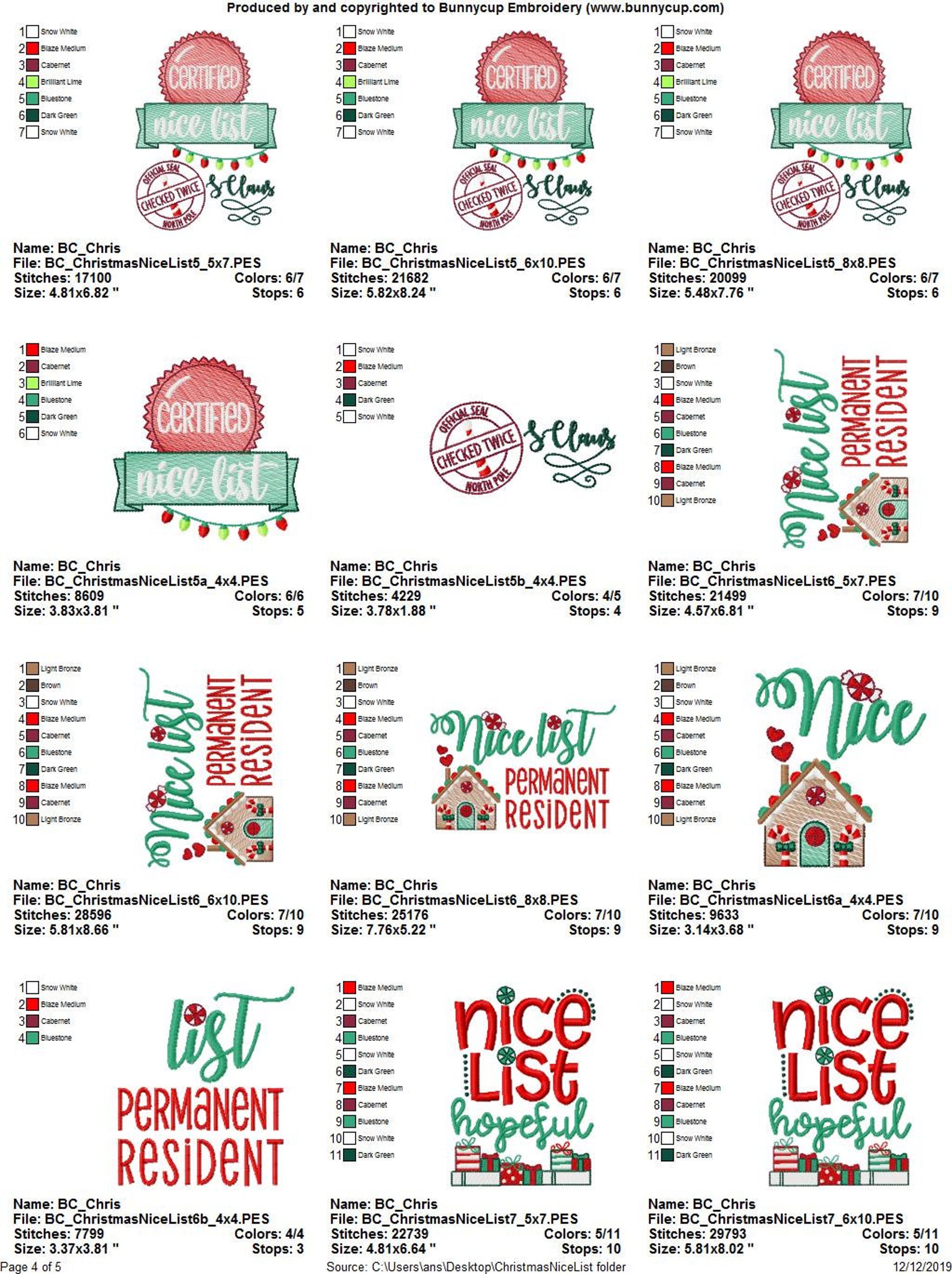 Christmas Nice List - 13 Machine Embroidery Designs - Multiple Sizes ...