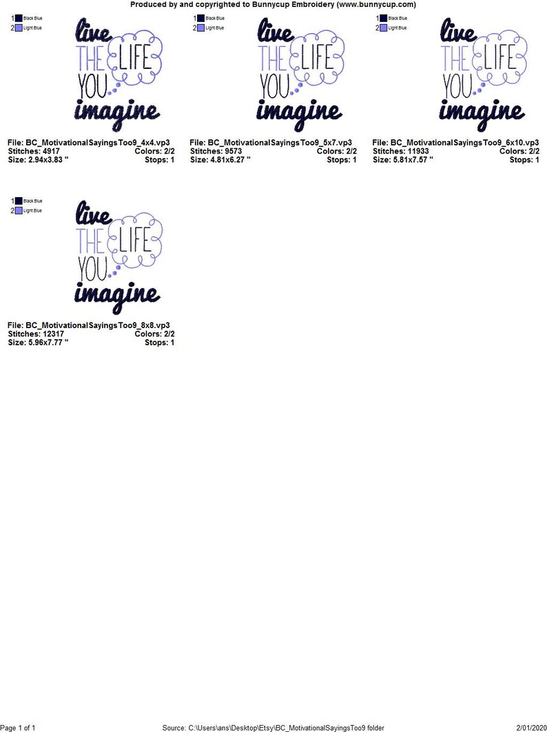 Live the Life You Imagine - Motivational Sayings Too Machine Embroidery ...