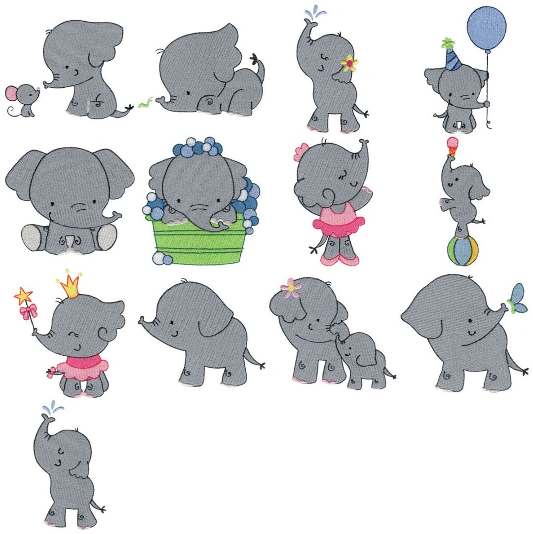 Elephants - 12 Machine Embroidery Designs - 4x4 5x7 Sizes Included ...