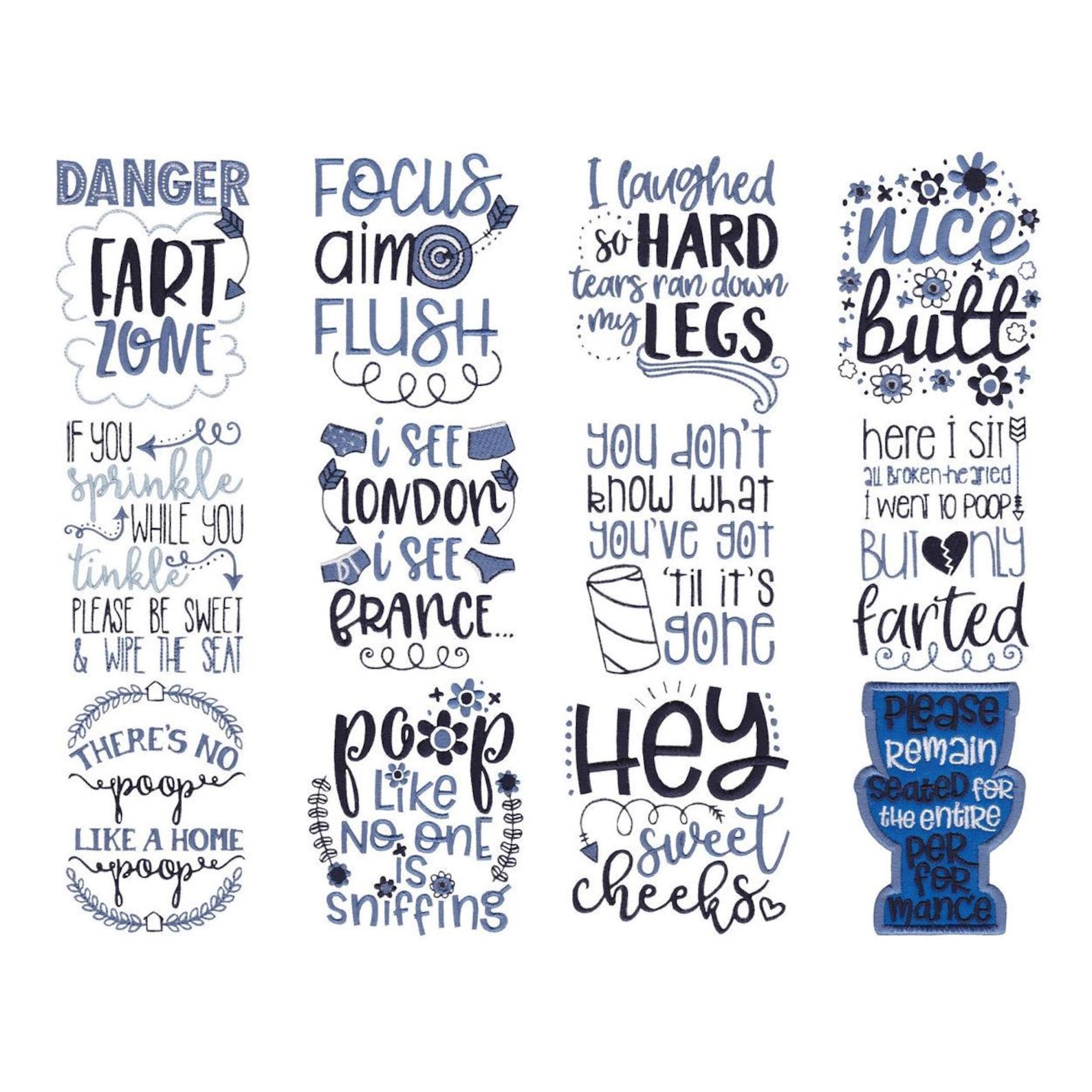 Bathroom Sayings - 12 Machine Embroidery Designs - Multiple Sizes ...
