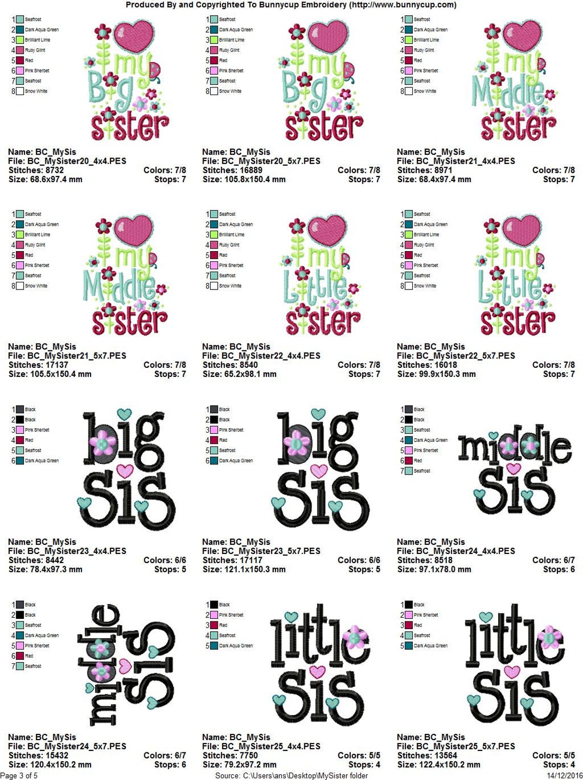 My Sister 26 Different Filled Stitch Machine Embroidery - Etsy