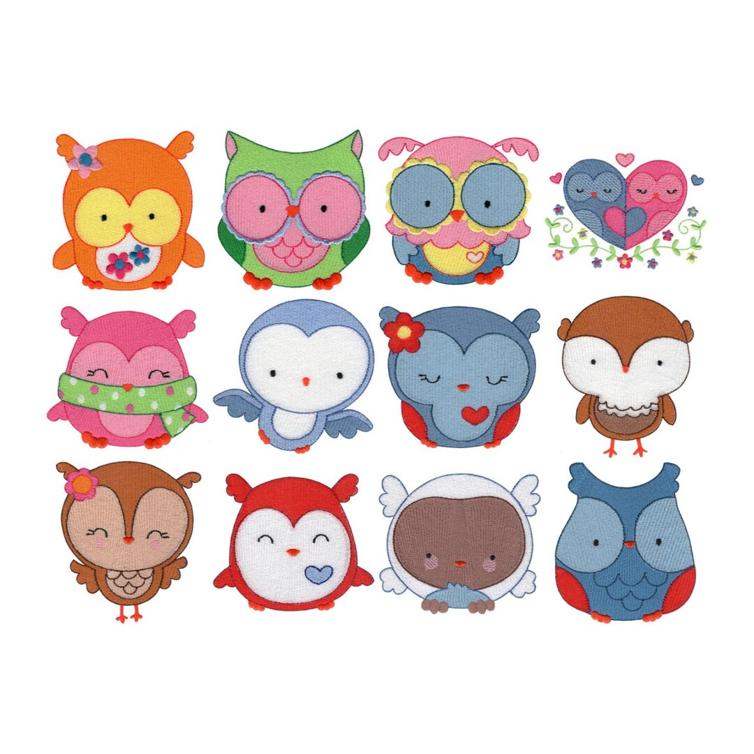 Adorable Owls - 12 Machine Embroidery Designs - 3, 4 & 5 Inch Sizes ...