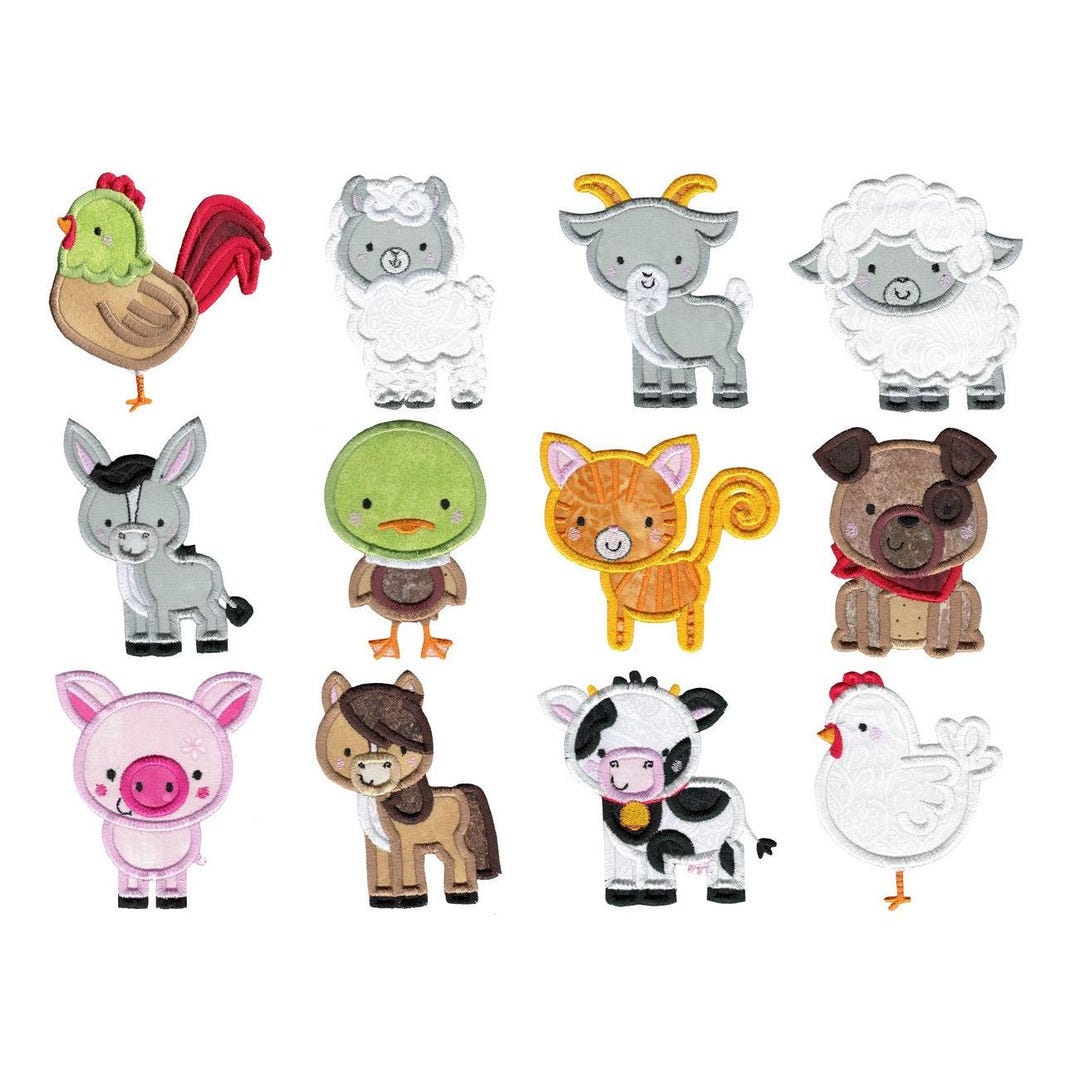 Boxy Farm Animals Applique - 12 Machine Embroidery Designs - 4x4 5x7 ...