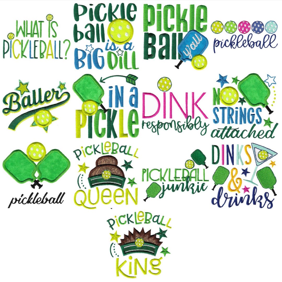 Pickleball Sayings - 13 Machine Embroidery Designs - Multiple Sizes ...