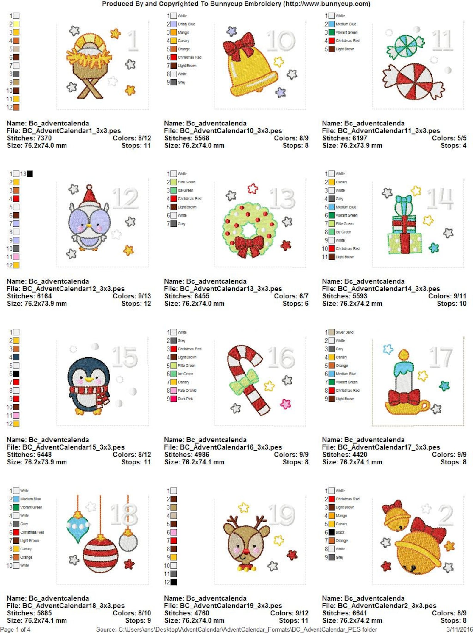 Advent Calendar Machine Embroidery Designs – 3x3 Inch Pockets (4x4 Inch ...