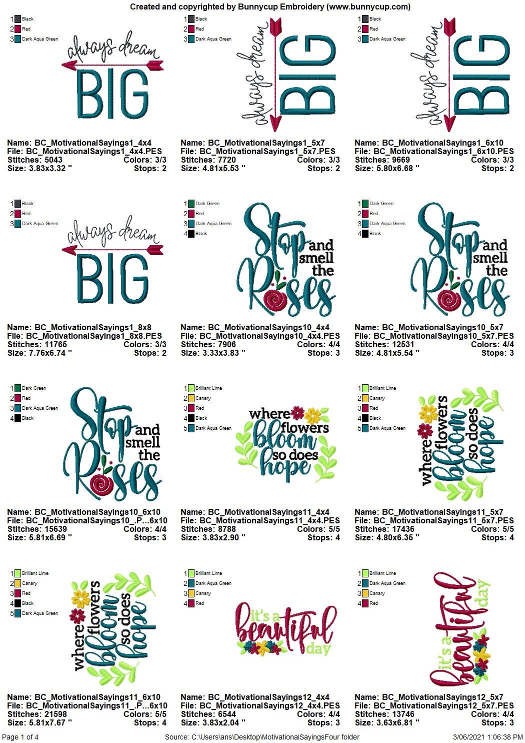 Motivational Sayings Four - 12 Machine Embroidery Designs - Multiple ...