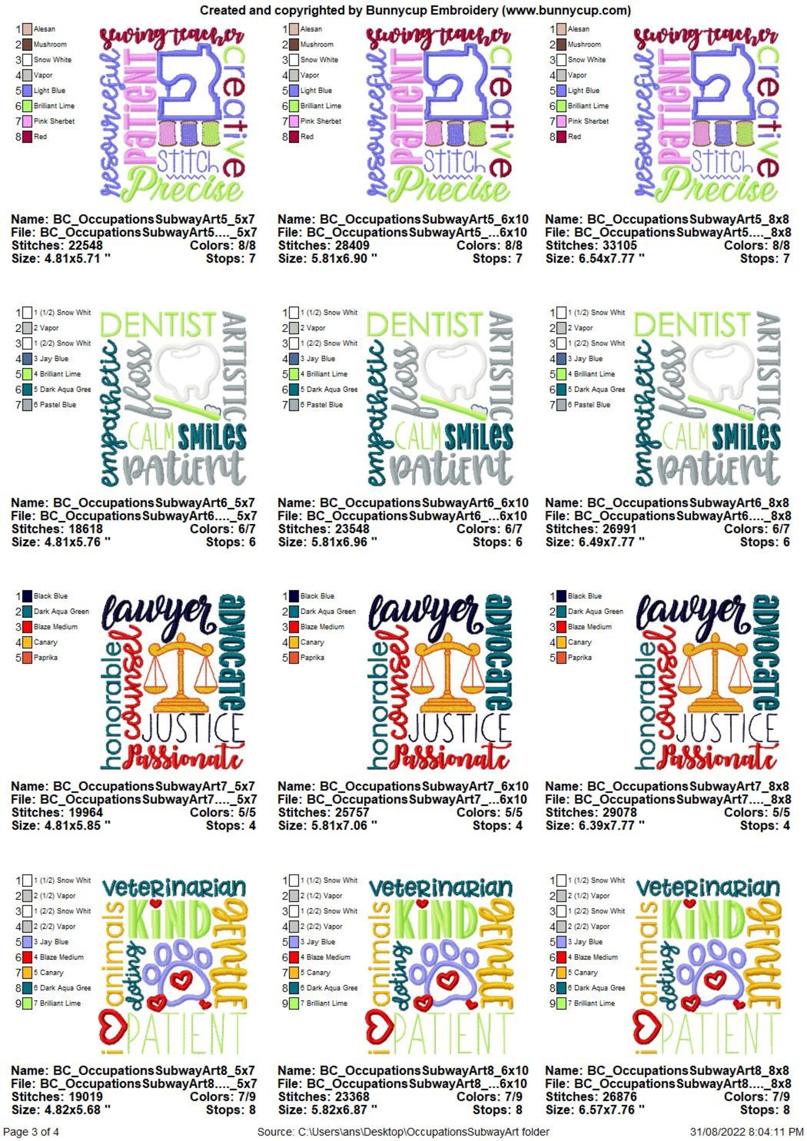 Occupations Subway Art - 13 Machine Embroidery Designs - 5x7 6x10 8x8 ...