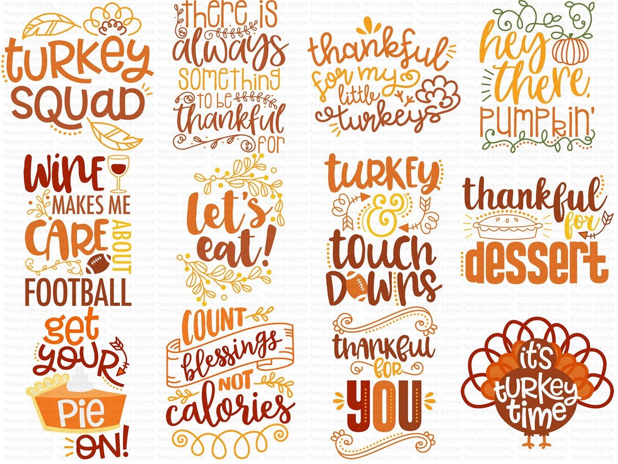 Thanksgiving Sentiments Five SVG Bundle - 12 SVG, Clipart, Cut and ...