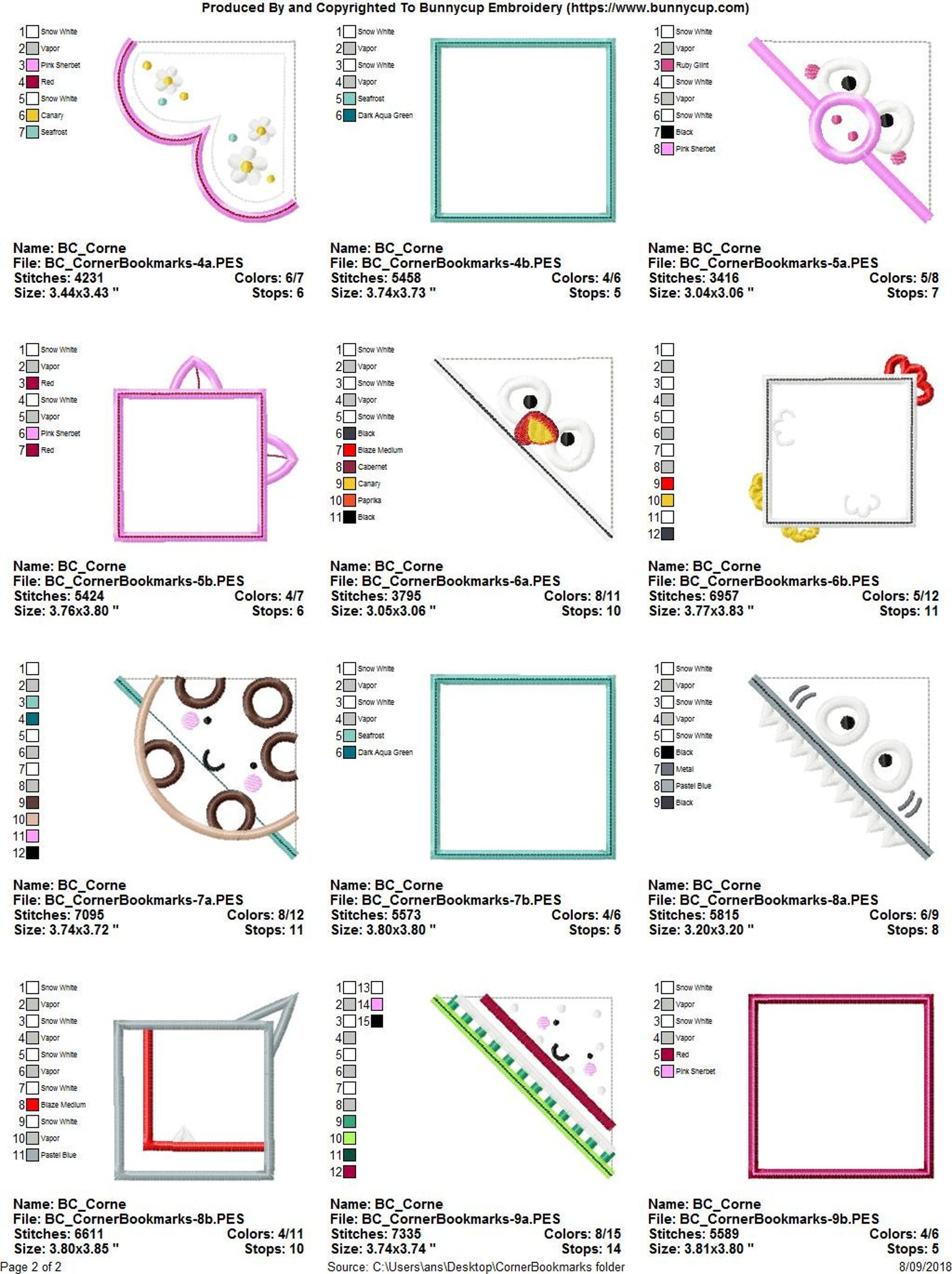 Corner Bookmarks 12 Different in the Hoop Machine Embroidery - Etsy