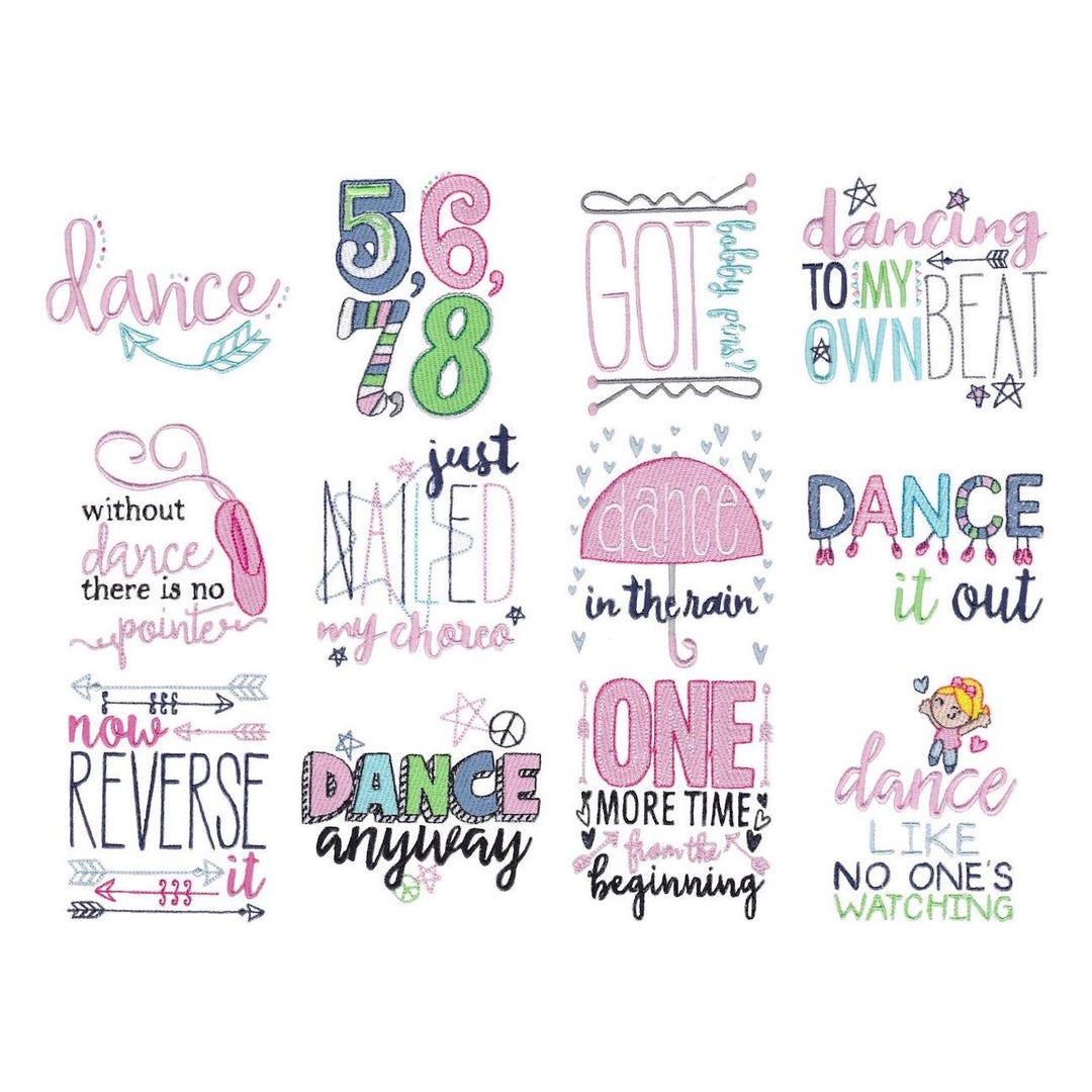 Dance Sentiments - 12 Machine Embroidery Designs - Multiple Sizes ...